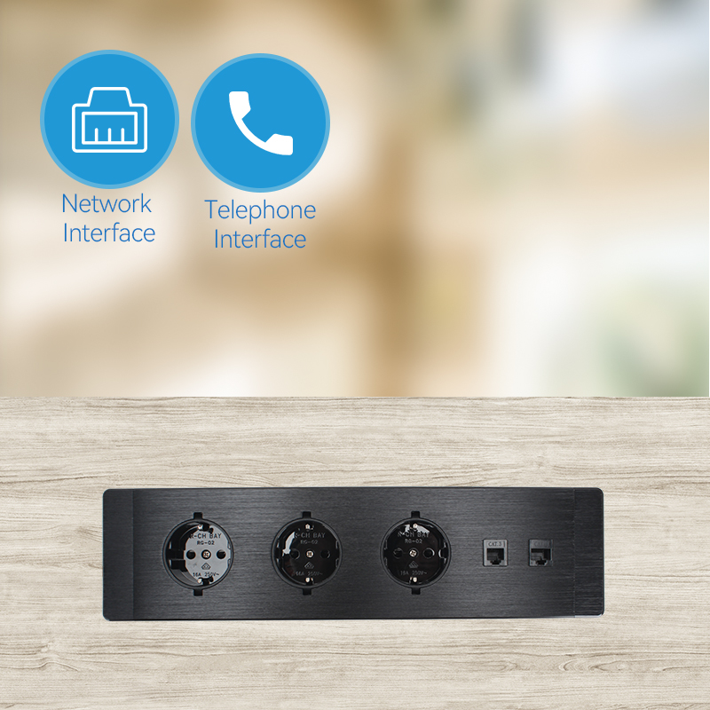 Recessed 16a Flat Plug Surge Protector Power Strip Aluminum Power Socket Strip Extension German