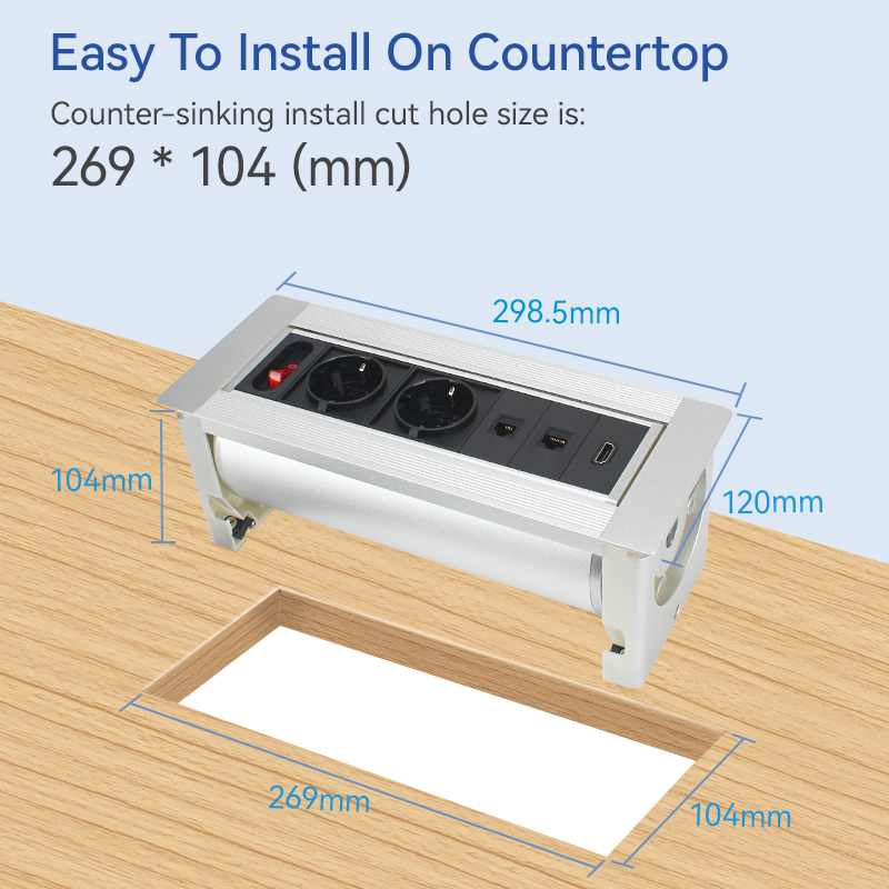 Desk Manual Flip Up Socket Power Strips EU Socket,Concealed Rotary Socket
