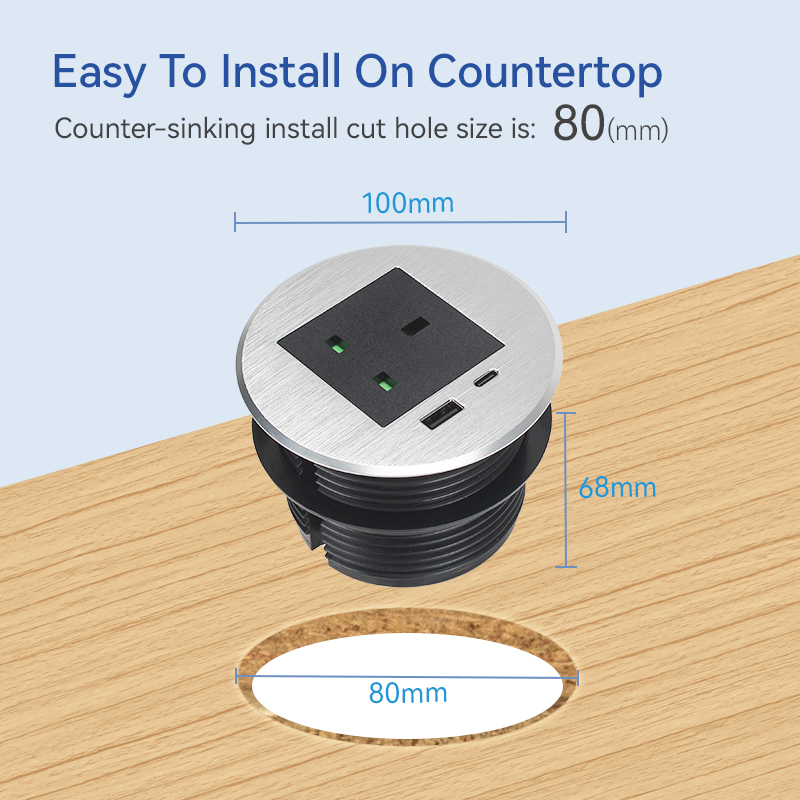Furniture Office UK Phone PD20w USB-C Charger Black Power Grommet Socket For Office/Home,Round ...