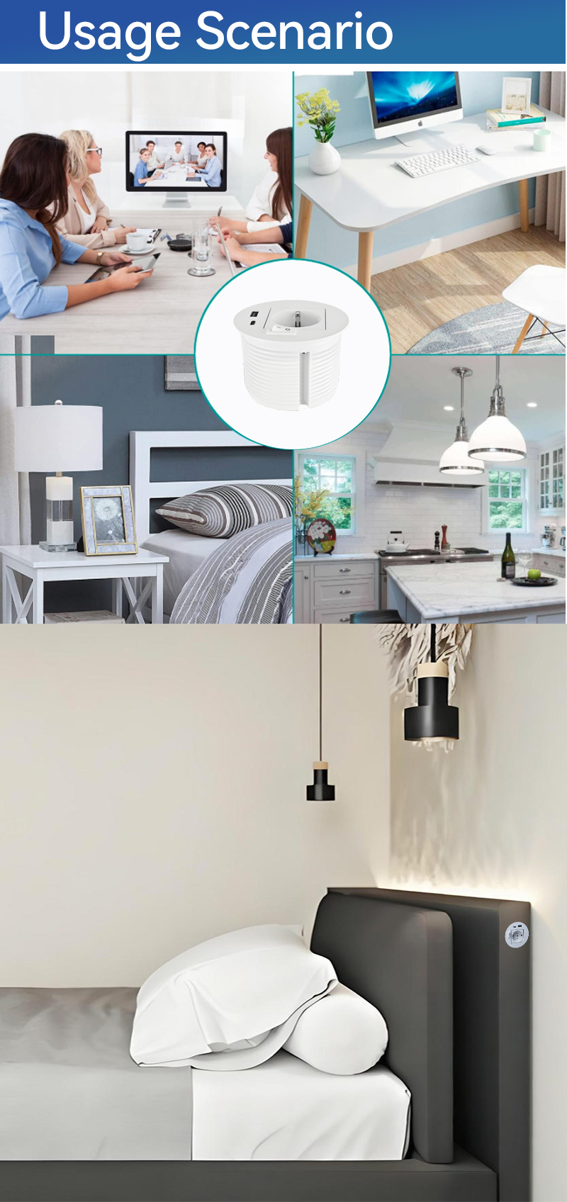 Round Power Grommet with LED Strip Power Socket - USB Charging and ...