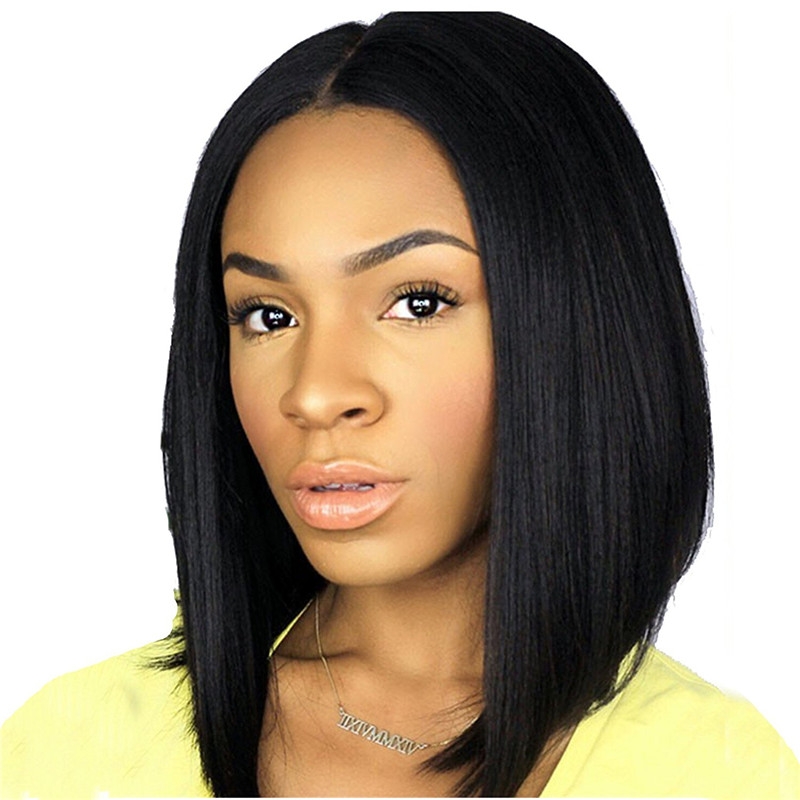 Short Bob Wigs Peruvian Hair Silk Straight 10-14 Human Hair Lace Wigs ...