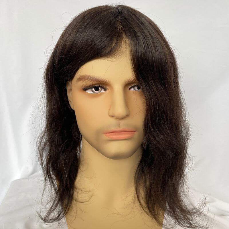 12inch Full Skin Pu Base Long Human Hair Men Toupee Natural Hairline ...