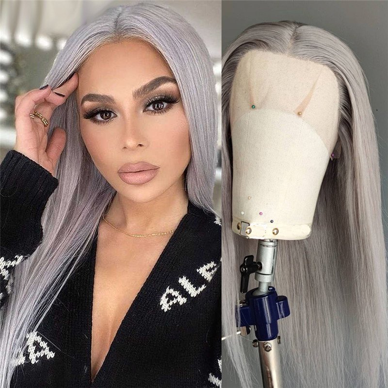 Gray Lace Front Wig Human Hair 150% Straight Grey Human Hair Wig ...
