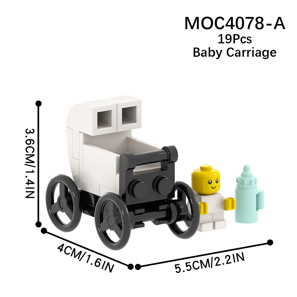 MOC4078 City Room Furniture Colorful Baby Carriage With Baby Milk ...
