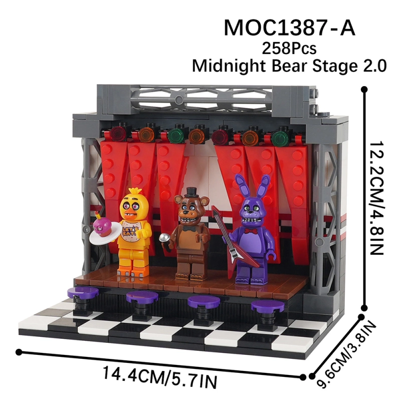 MOC1387 Hot Midnight FNAF Freddy Chica Bonnie Foxy Abby Mike Bear Stage ...