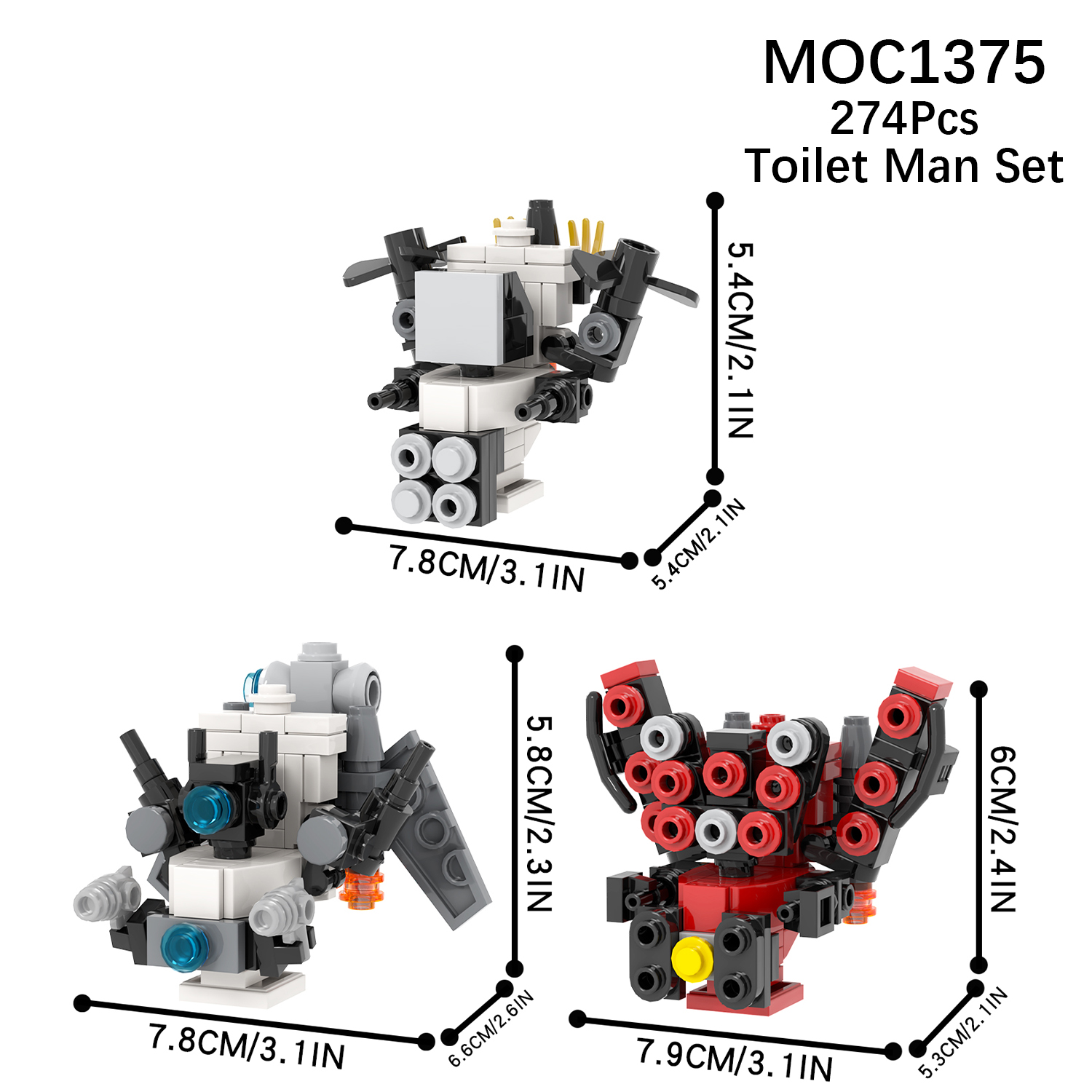 274pcs MOC1375 Japanese Anime Cartoon Toilet Man Set Model Building ...