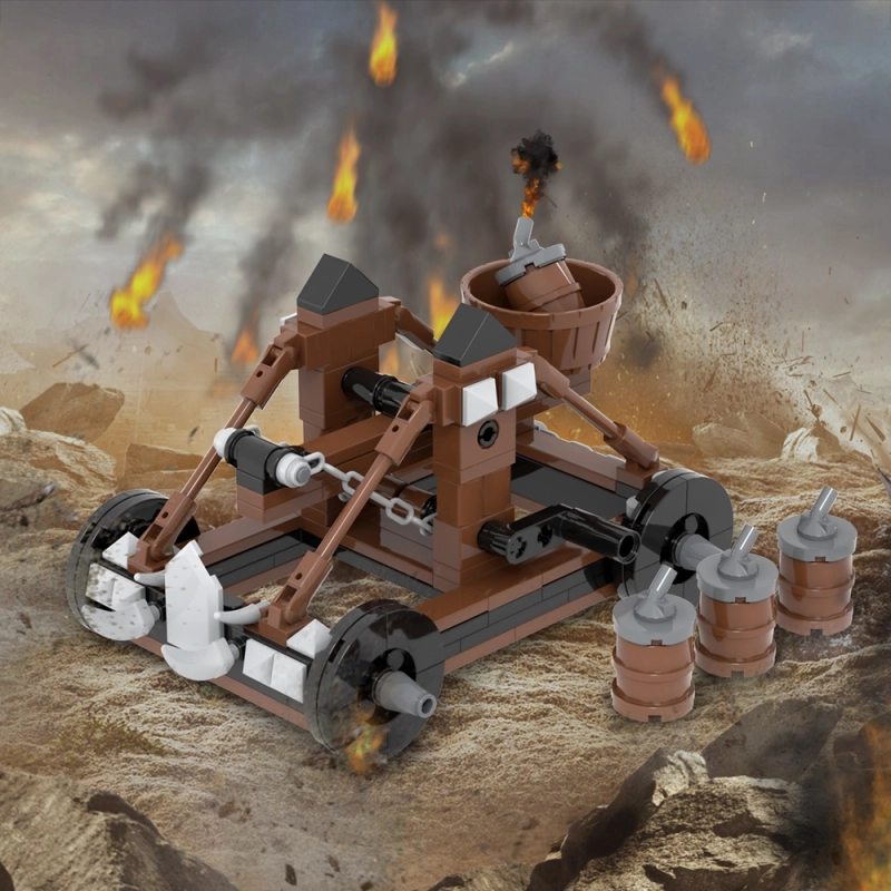 188Pcs Building Block MOC5067 WW2 set An Explosive Barrel Catapult ...