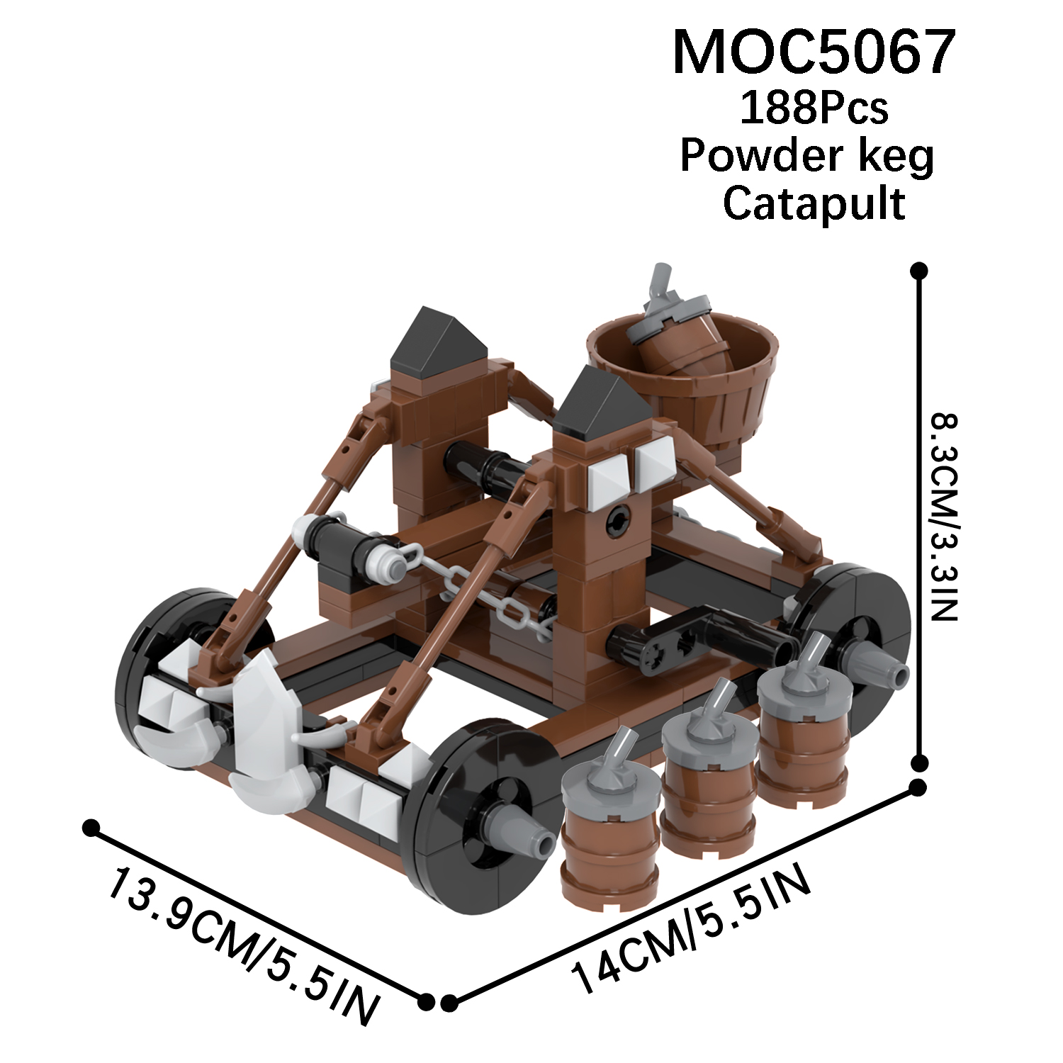 188Pcs Building Block MOC5067 WW2 set An Explosive Barrel Catapult ...