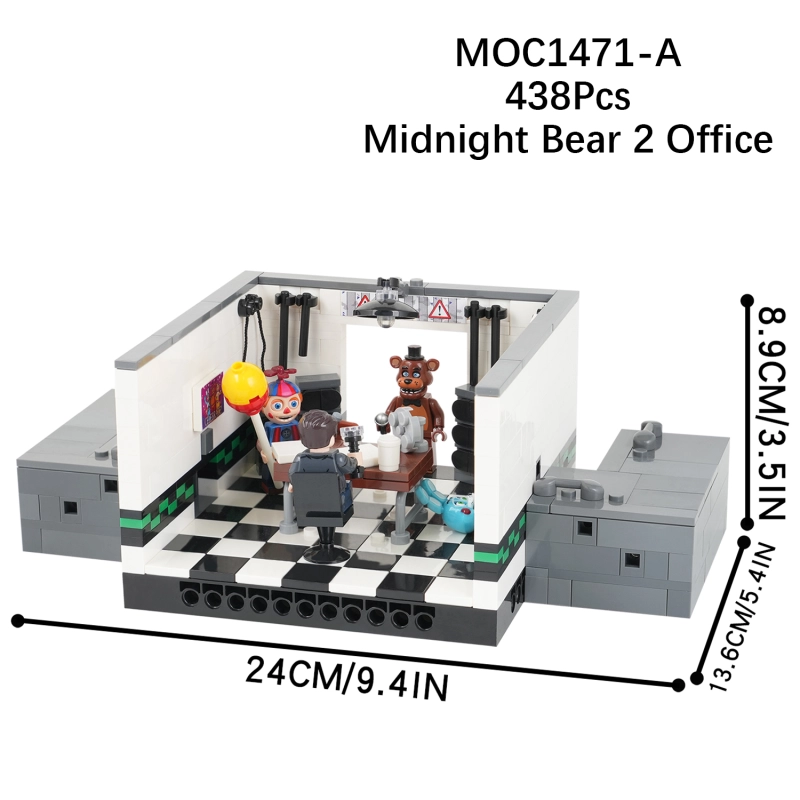 MOC1471-A FNAF Midnight Bear Set 2 Office Construction Model Mini Diy Building Block Sets ...