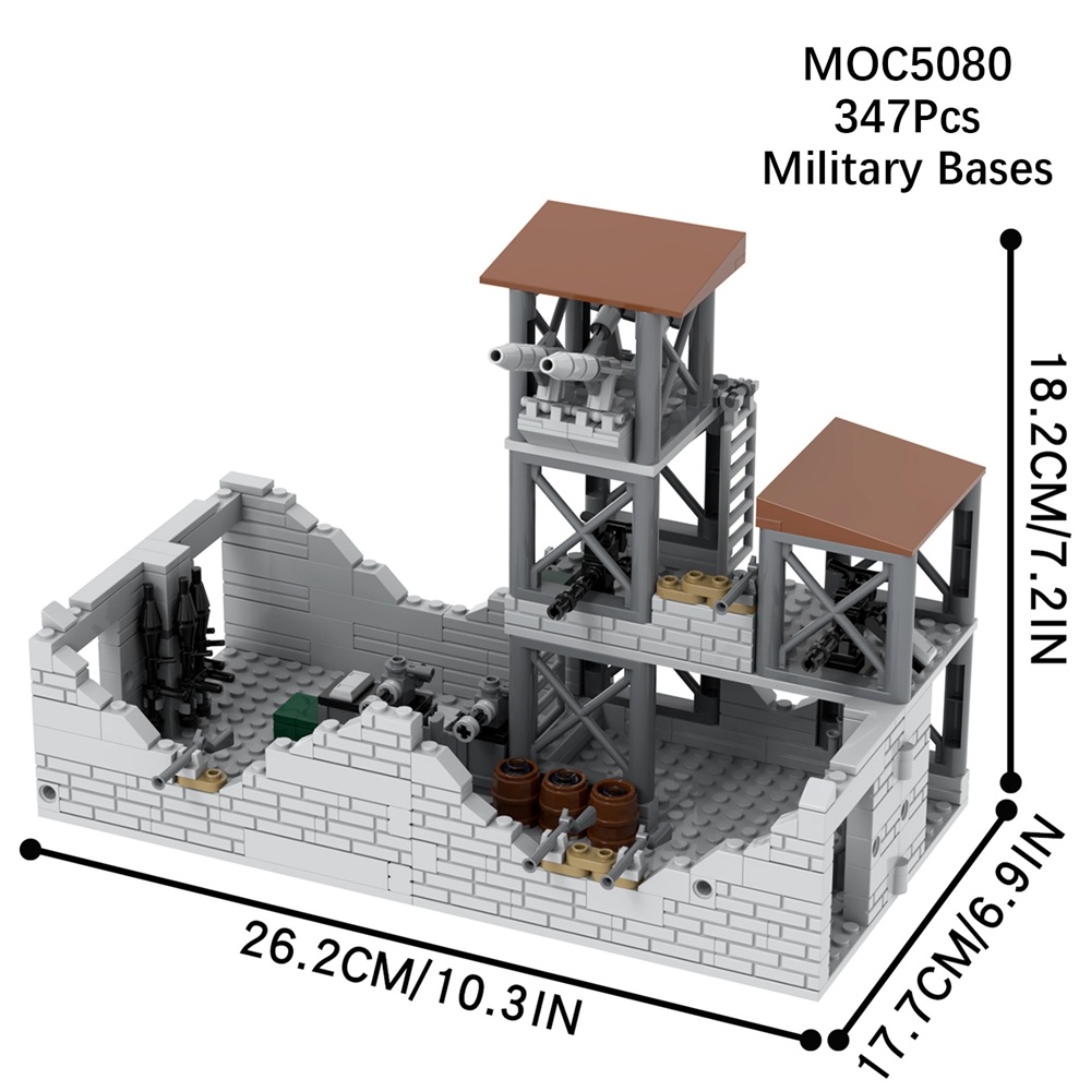 347PCS MOC5080 WW2 Military Bases Wars Scene Broken House DIY Action ...