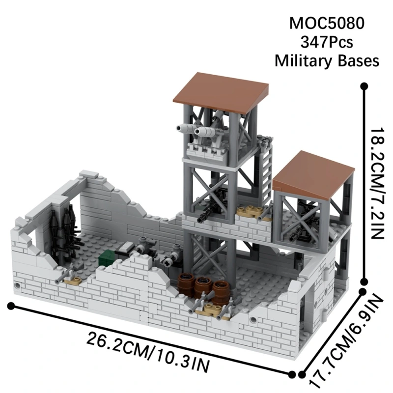 347PCS MOC5080 WW2 Military Bases Wars Scene Broken House DIY Action ...