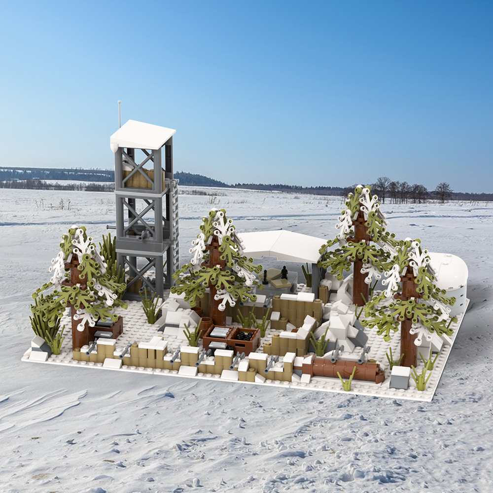 MOC5077 Snow Battlefield Brick WW2 Military War Gun Bunker Compatible ...
