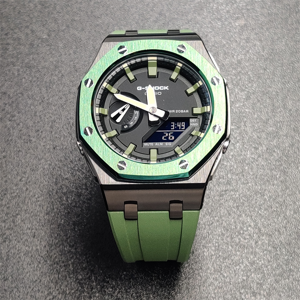 GA2100 Casioak Offshore Curve Style Black Green Bezel