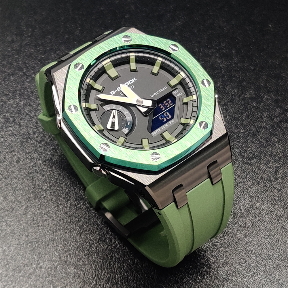 GA2100 Casioak Offshore Curve Style Black Green Bezel