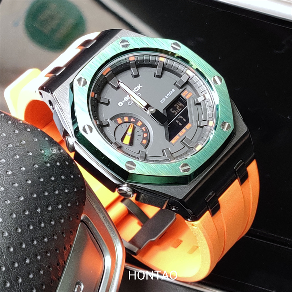 GA2100 Casioak Offshore Curve Style Black Green Bezel