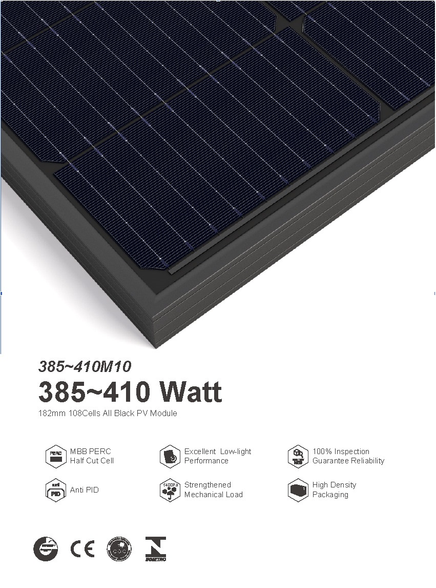 All Black 385~410M10 405W Solar Panels