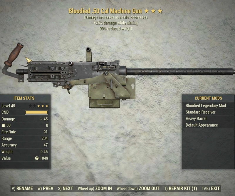 Unleash Power with Bloodied .50 Cal Machine Gun in Fallout 76