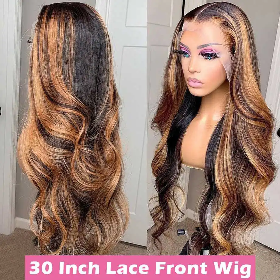 Highlight Transparent Honey Blonde Body Wave Lace Front Closure Wig ...