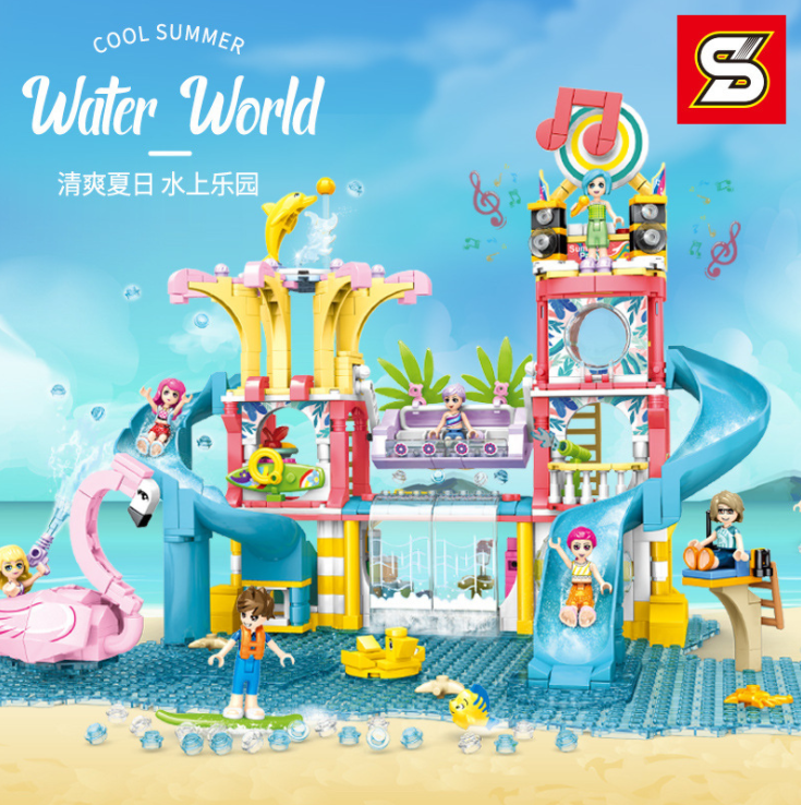 SY6570 971pcs S-girl Summer Water Park Building Blocks Toy Ship From China