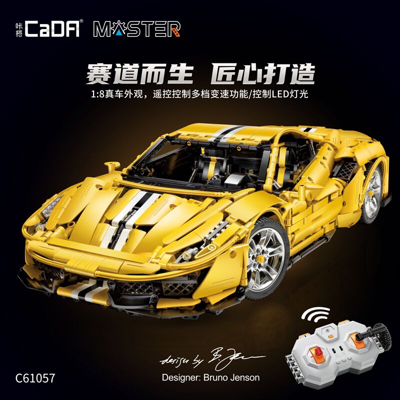 【With Motor】CADA C61057 Technic Yellow Ferrari 488 Sports Car Building ...