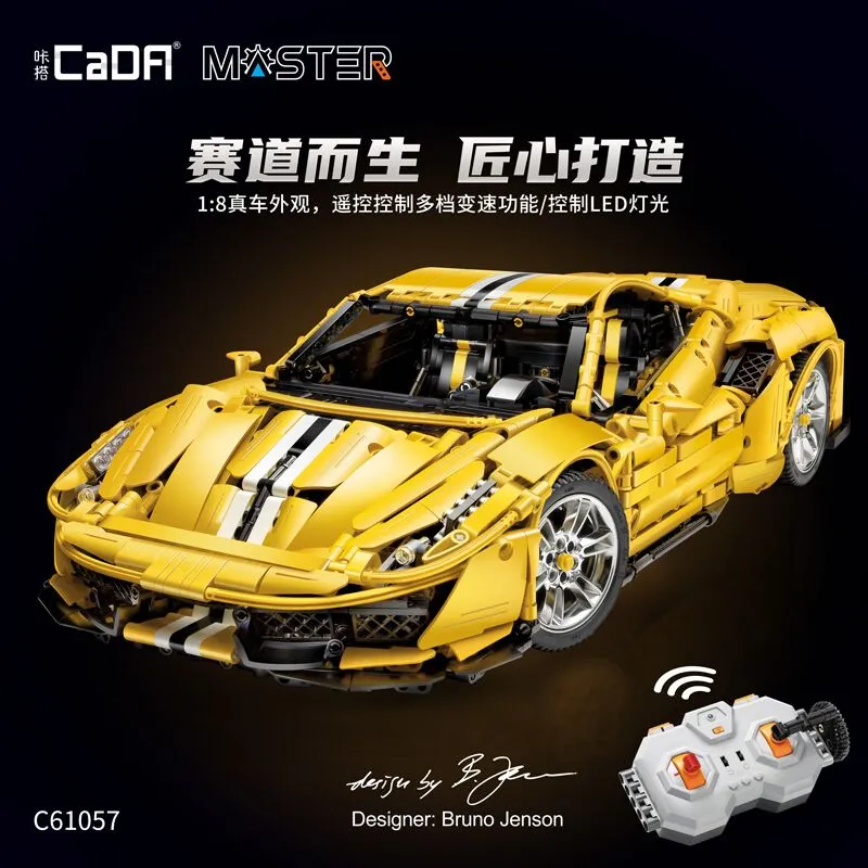 【With Motor】CADA C61057 Technic Yellow Ferrari 488 Sports Car Building ...