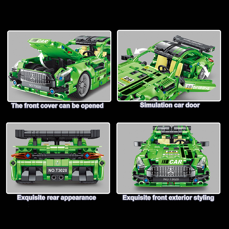 T3028 Technic Cool green super car model building blocks 589pcs bricks ...