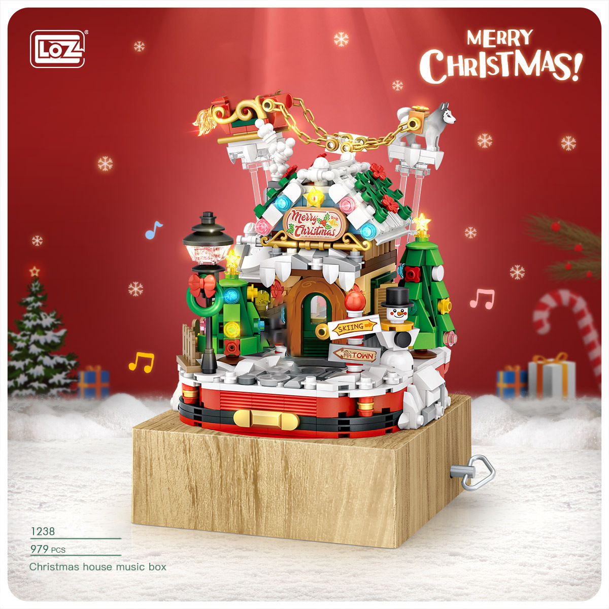 【Mini Micro Bricks】LOZ 1238 Creator Christmas House Music Box Building ...