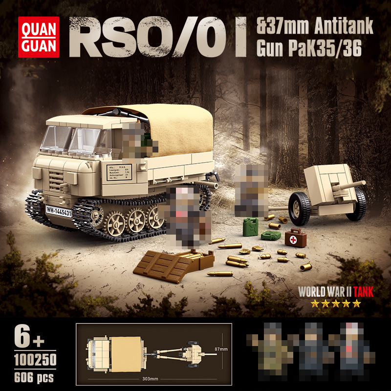 Quanguan 100250 WWII German RSO/01 Tractor & 37mm Anti-Tank Military