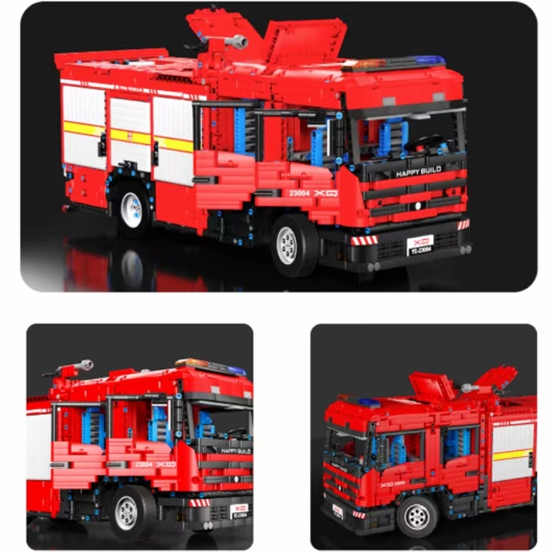[With Motor] LEGO MOC HAPPY BUILD YC-23004 Fire ladder sprinkler truck ...