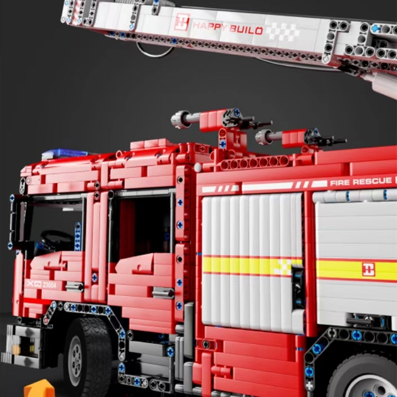 [With Motor] LEGO MOC HAPPY BUILD YC-23004 Fire ladder sprinkler truck ...