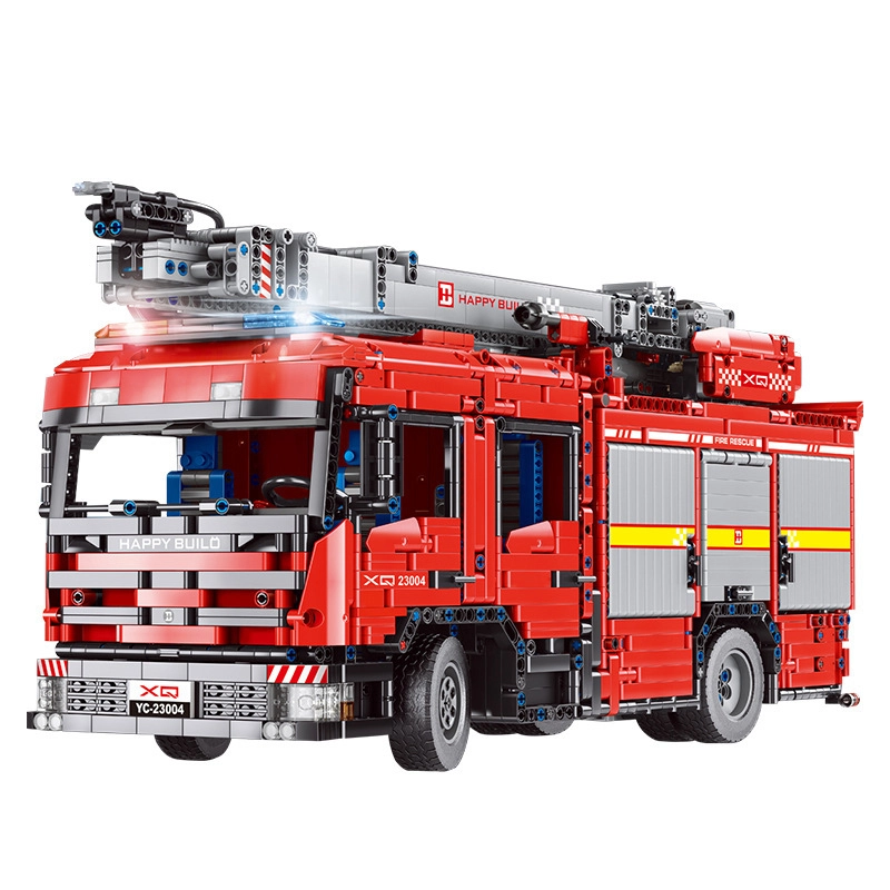 [With Motor] LEGO MOC HAPPY BUILD YC-23004 Fire ladder sprinkler truck ...