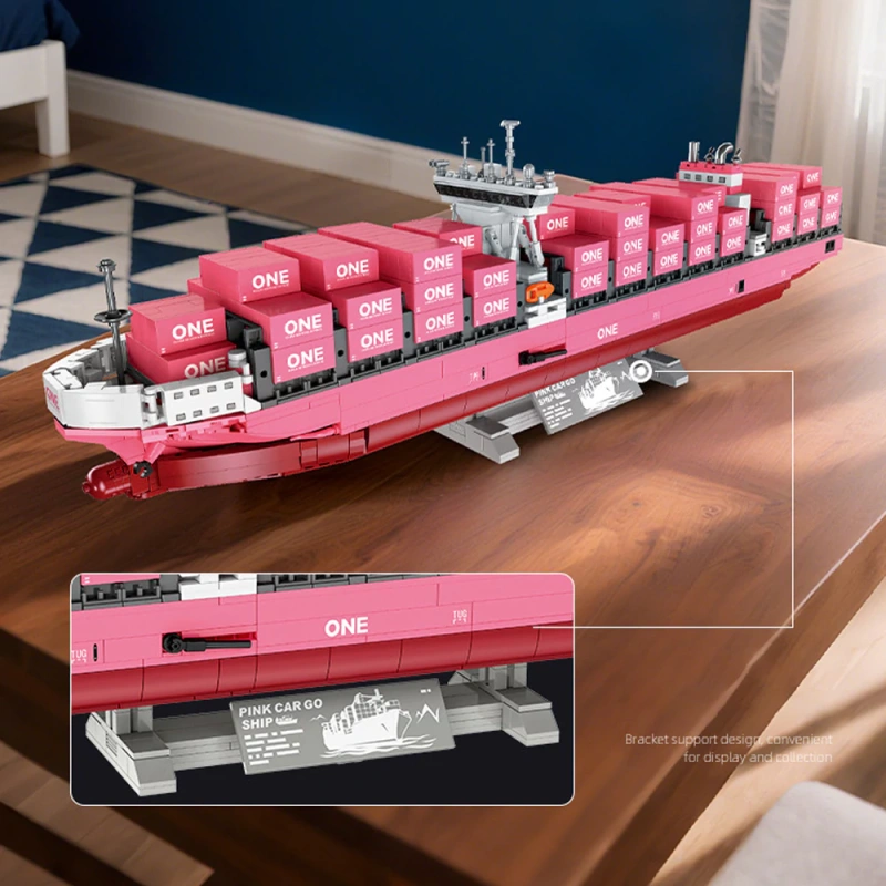 JIESTAR JJ9217 Pink Cargo Ship FREIGHTER CONTAINER SHIP Technic
