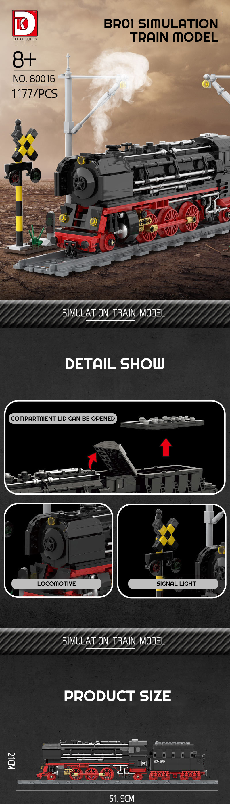 DK 80016 BR01 Simulation Train Model Trains Technic US Warehouse Express