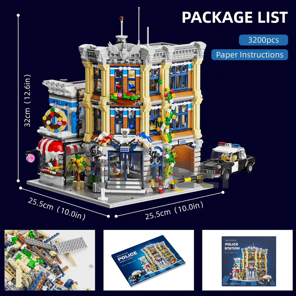 Studio Corner Police Station Brick Town MOC Building Set