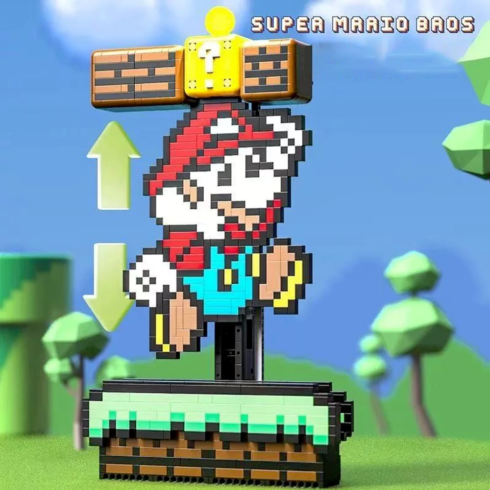 pixel mario with grid