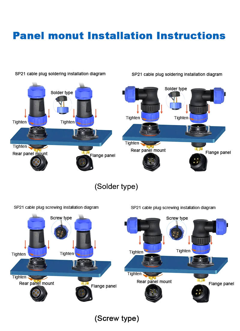 Sp10 11 13 17 21 29 Sp11 2pin Panel Mount Plug IP68 Waterproof ...