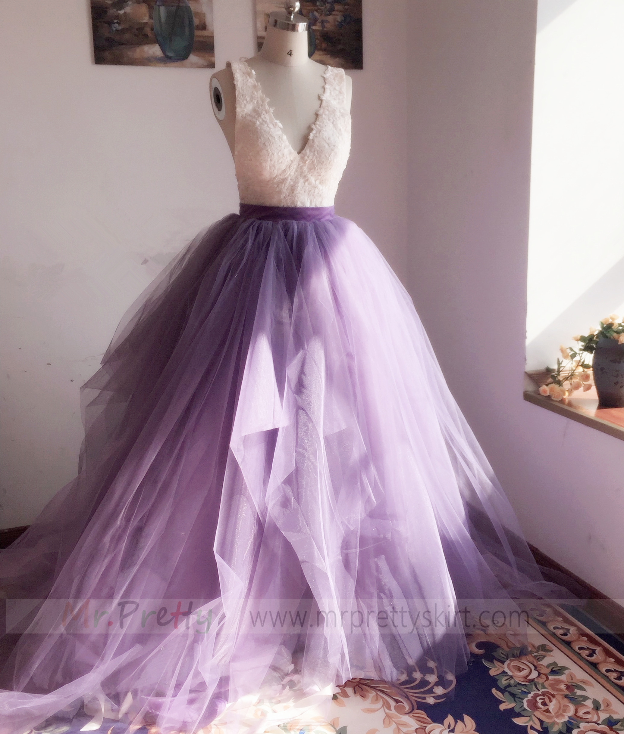 champagne long train skirt wedding skirt 2 pieces bridal skirt