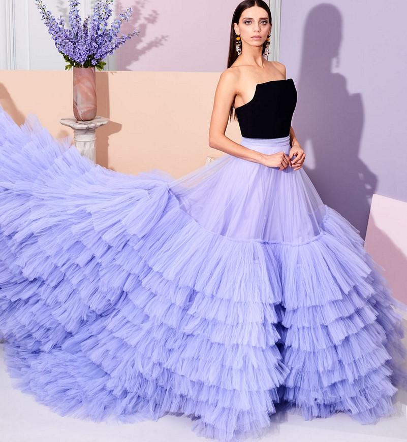 Lavender Tulle Long Train Prom skirt special occasion skirt