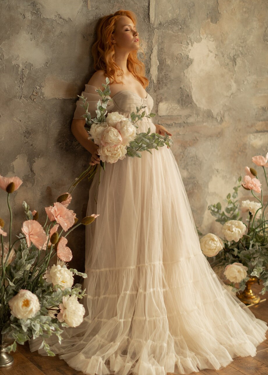 Off Shoulder Tulle Photo Shot Dress