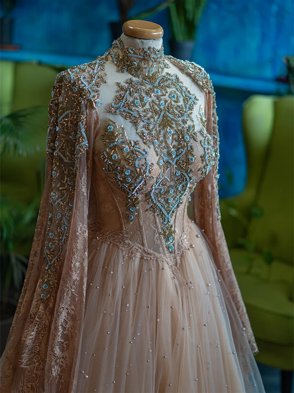 Beaded Lace Prom Dress/Photo Shoot Dress