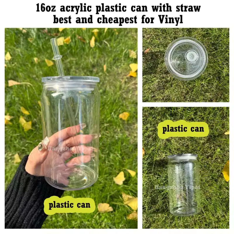 YIPAI China Warehouse 16oz Acrylic Plastic Can With Clear PP Lid Ship ...