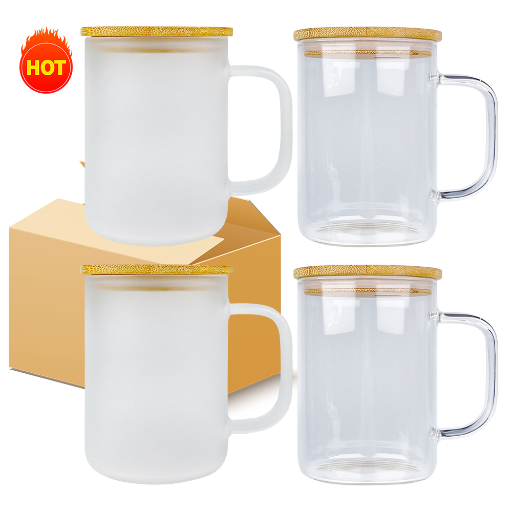 YIPAI 17oz Clear Frosted Sublimatable Glass Coffee Mug with Handle For ...