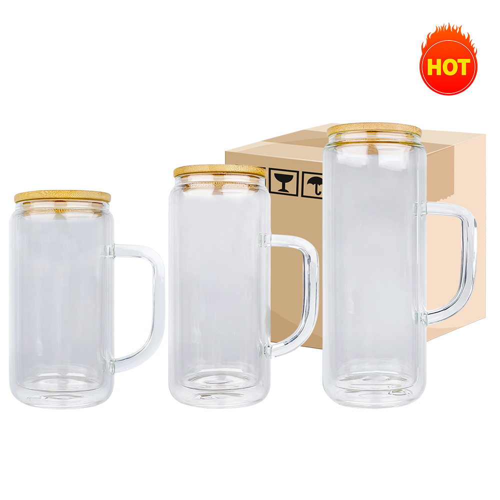 YIPAI 17oz Clear Frosted Sublimatable Glass Coffee Mug with Handle For ...