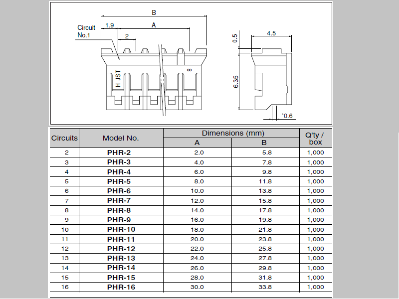 PHR-5 Housing & Contact (5-ways)