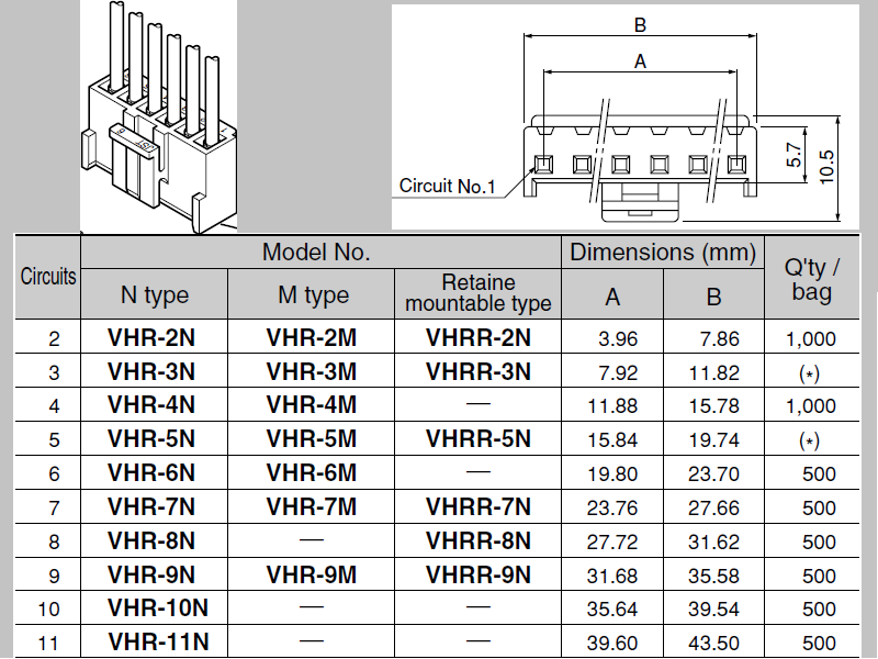 VHR-5N Housing & Contact (5-ways)