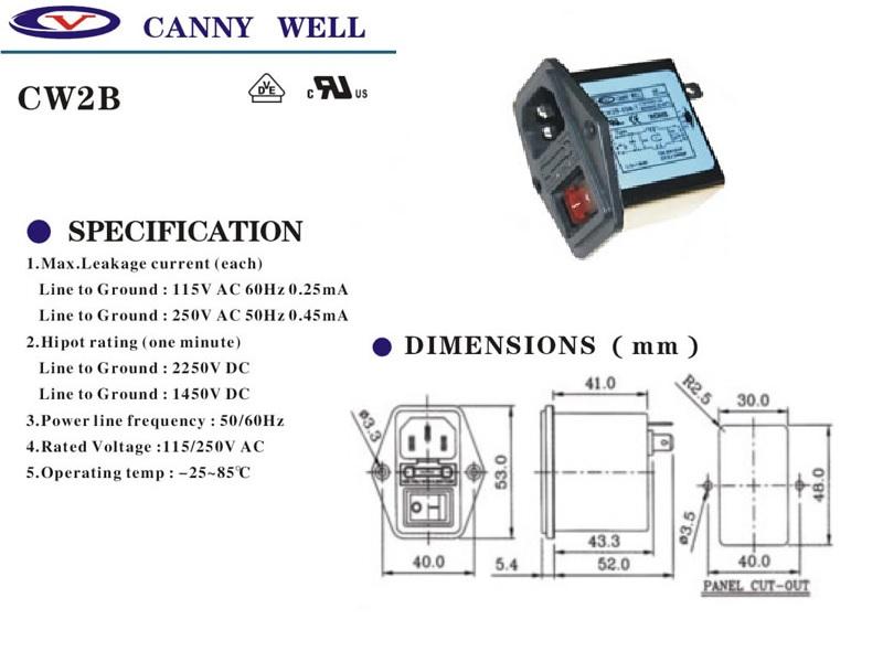 GP149 Canny Well C14 IEC Filter Fused Mains-Entry (CW2B-10A-T)