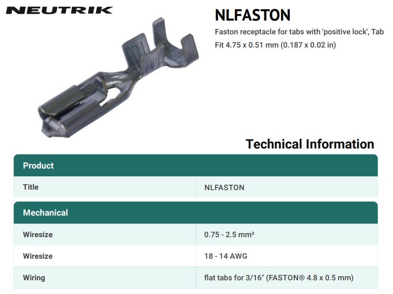 NLFaston --- Neutrik 187(4.75 x 0.51mm) Faston receptacle for speakON