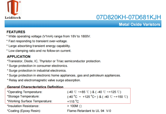 High temperature MOV