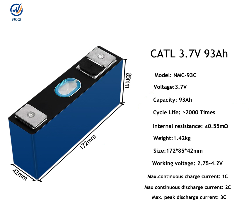 3.7V 93ah NMC rechargeable Lithium ion battery cell prismatic CATL battery for EV solar energy ...