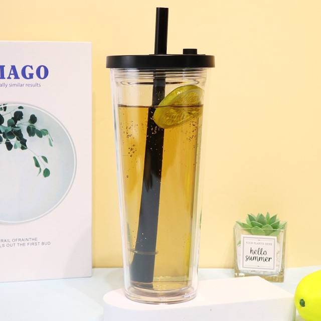 AS Plastic Double Wall babo tea Tumbler with silicone stopper Plastic ...